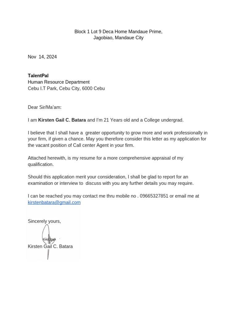 Batara - Application Letter | PDF