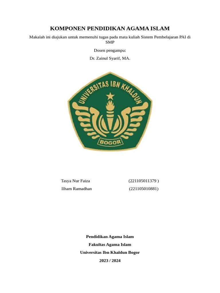KOMPONEN PENDIDIKAN AGAMA ISLAM - Kel 2 | PDF
