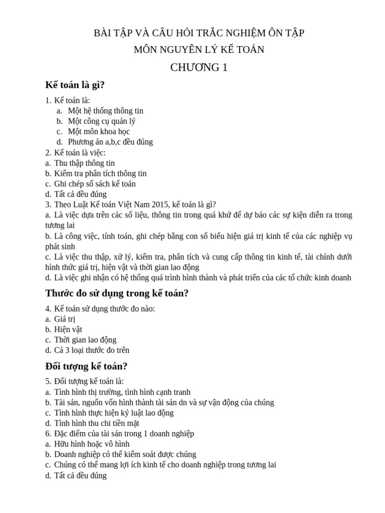 BÀI TẬP VÀ CHTN CHƯƠNG 1 - 2 | PDF