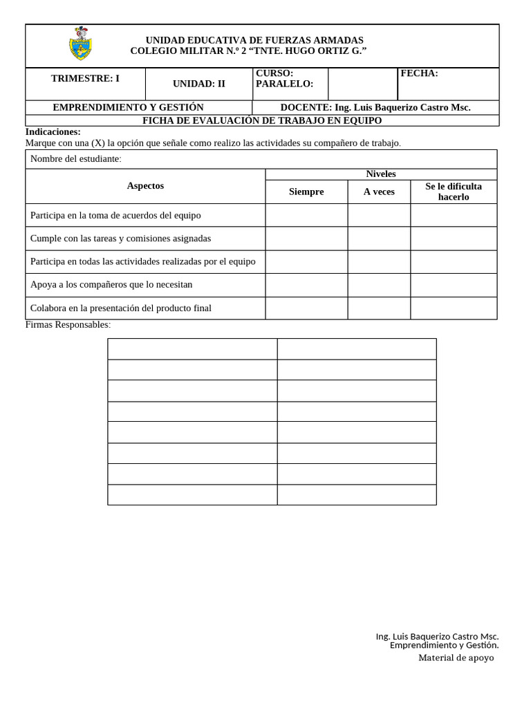 Ficha de Evaluación de Trabajo en Equipo | PDF