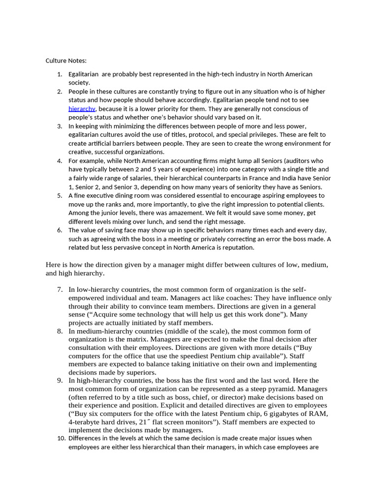 Culture Notes | PDF | Hierarchy | Business