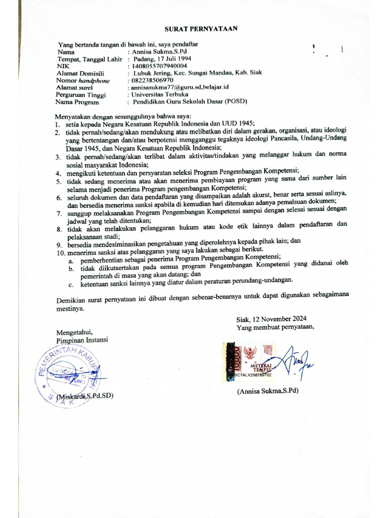 Surat Pernyataan STEM | PDF