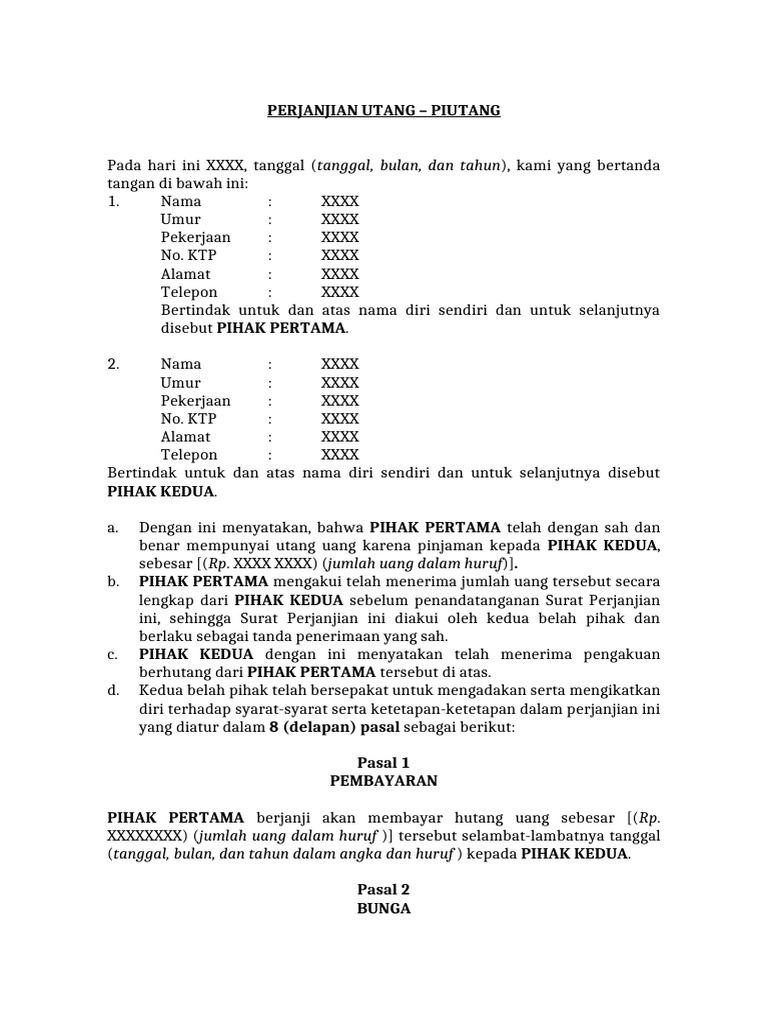 Perjanjian Utang Piutang | PDF