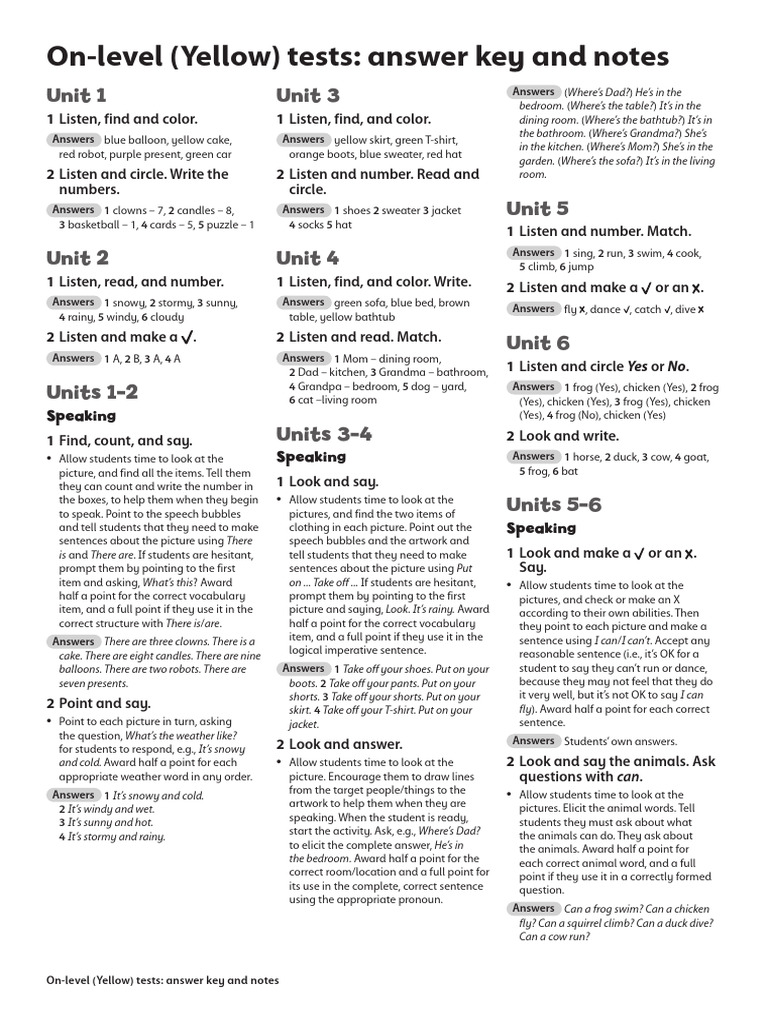 Yellow Tests Answer Key and Notes | PDF