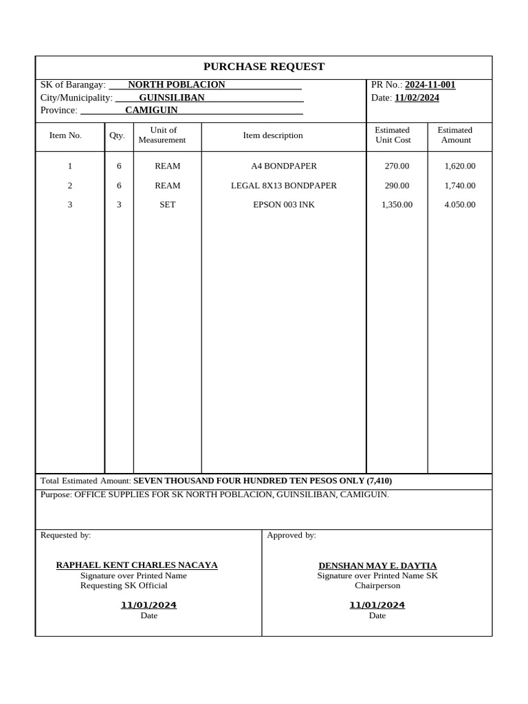 Purchase Request 1 | PDF