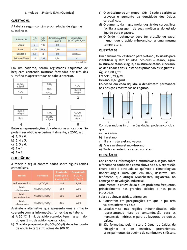 Simulado 01 | PDF | Dióxido de enxofre | Enxofre