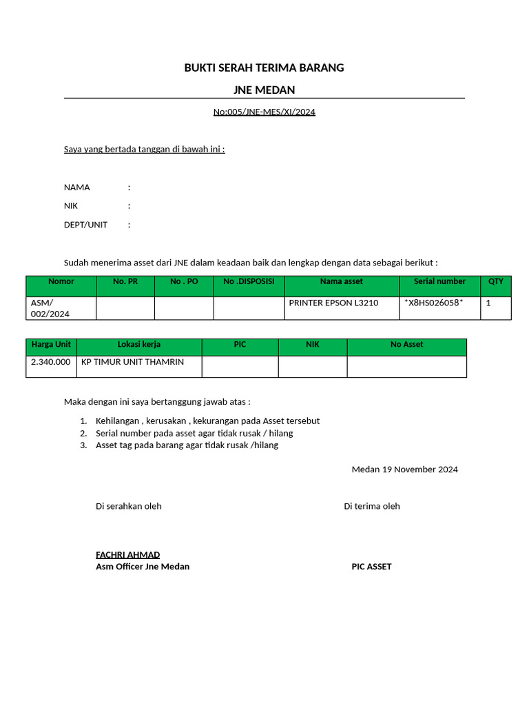 Bukti Serah Terima Barang | PDF