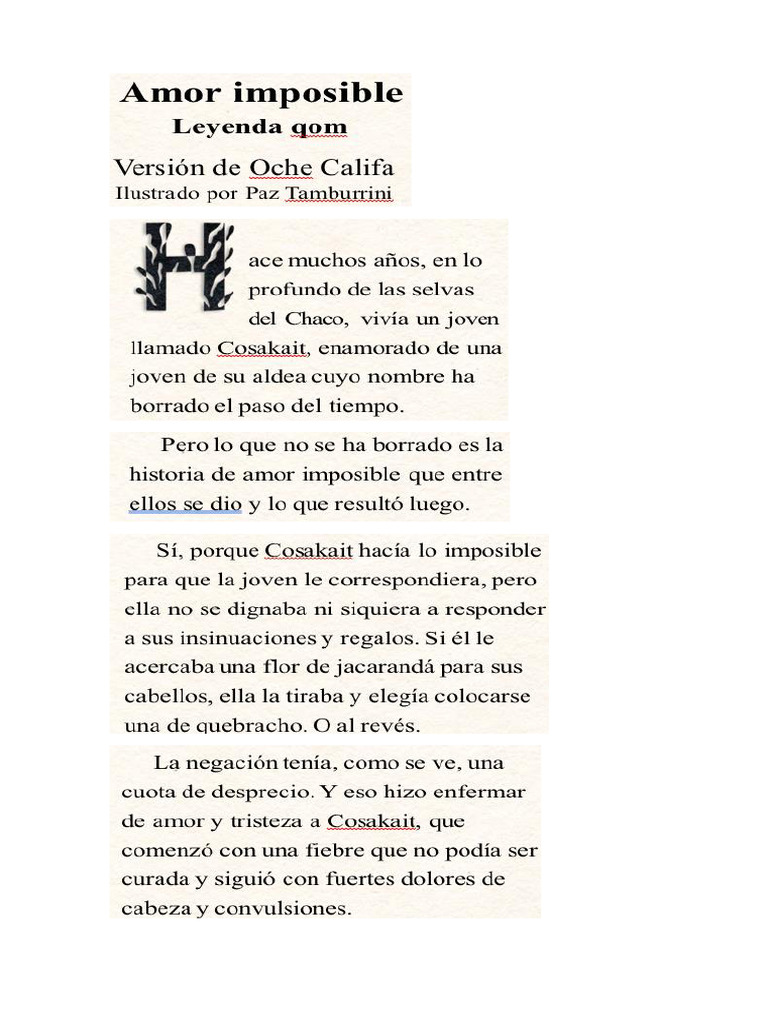 amor imposible LEYENDA QOM solo texto | PDF