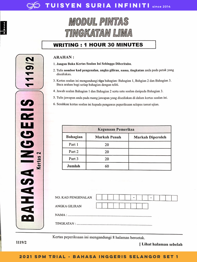 Kertas Trial English Selangor K2 Set 1 | PDF