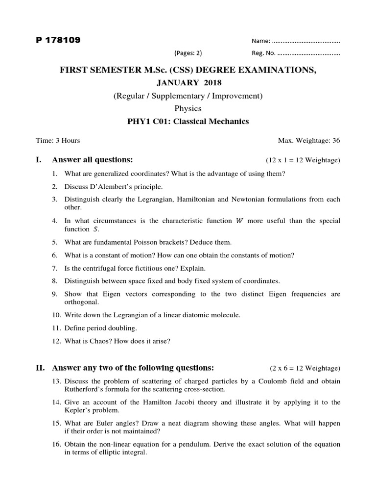 PHY1 C01 (Classical Mechanics) | PDF | Lagrangian Mechanics | Classical Mechanics