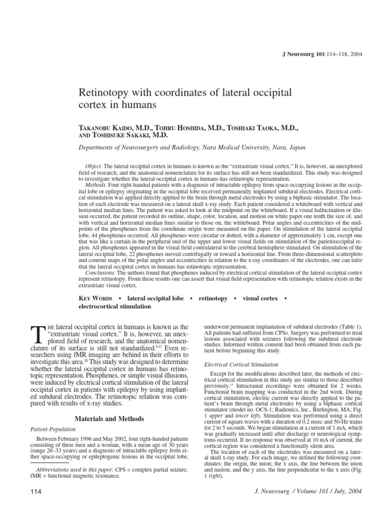 Kaido 2004 Retinotopy With Coordinates Of Lateral Occipital Cortex In Humans Journal Of