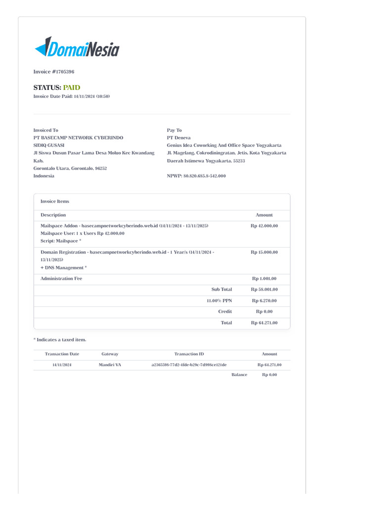 Domainesia Invoice and Tax Guidelines | PDF | Payments | Taxes