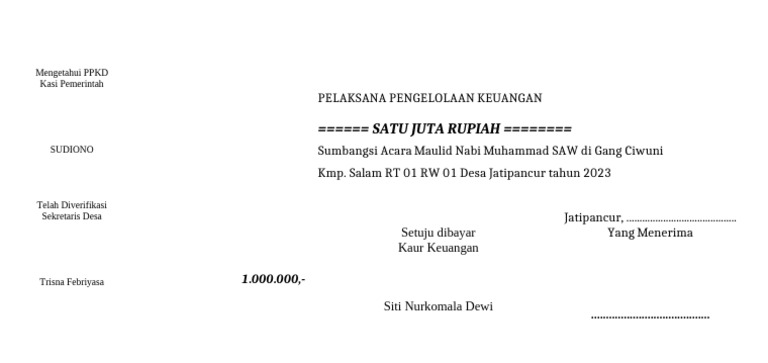 Contoh Kwitansi Besar Untuk SPJ Tahun 2023 A | PDF