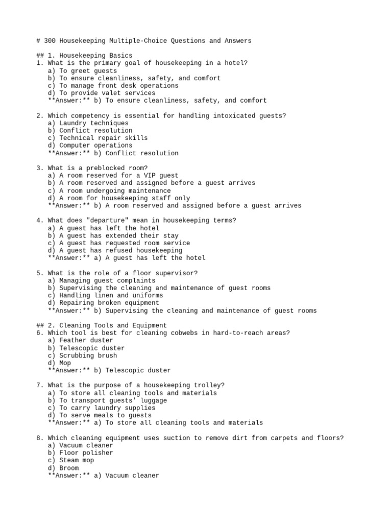 300 Housekeeping Questions | PDF | Vacuum Cleaner | Housekeeping