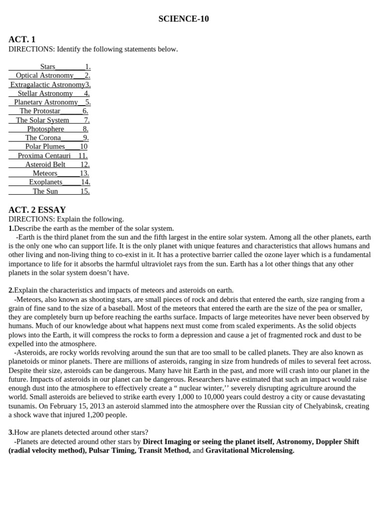 SCIENCE 10 | PDF | Planets | Earth