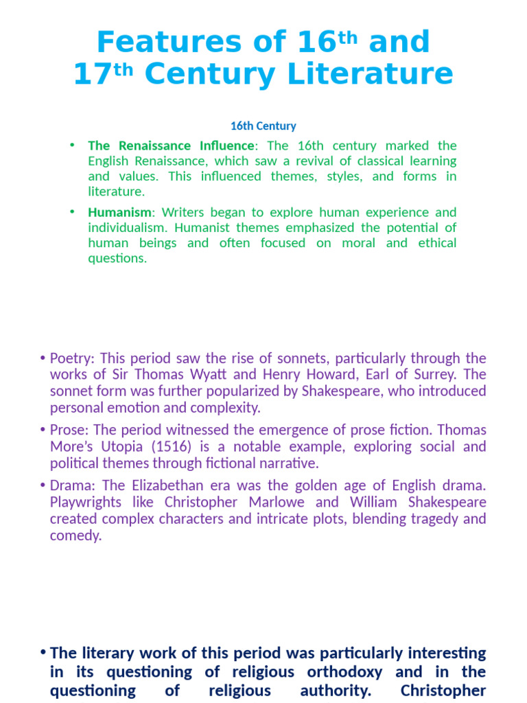 Features of 16th and 17th Century Literature | PDF | Tragedy | English ...