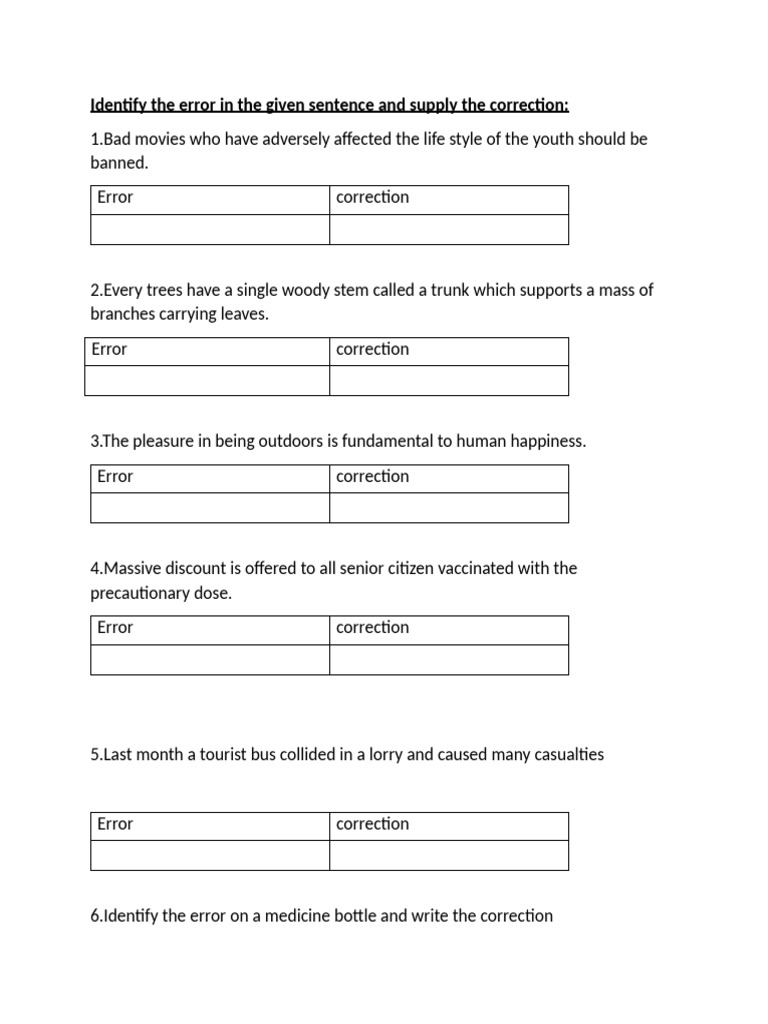Error Correction Practice Set | PDF