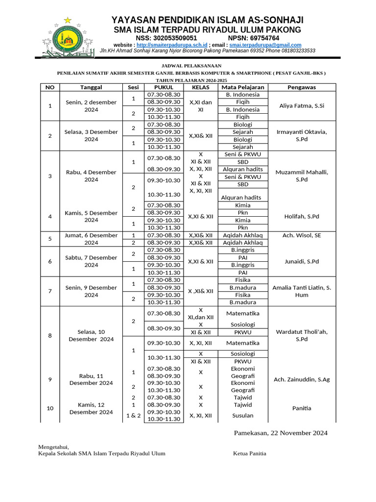 Jadwal Ujian 2024 | PDF