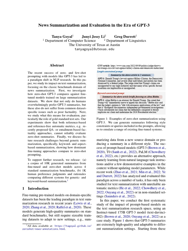 News Summarization and Evaluation in The Era of GP | PDF
