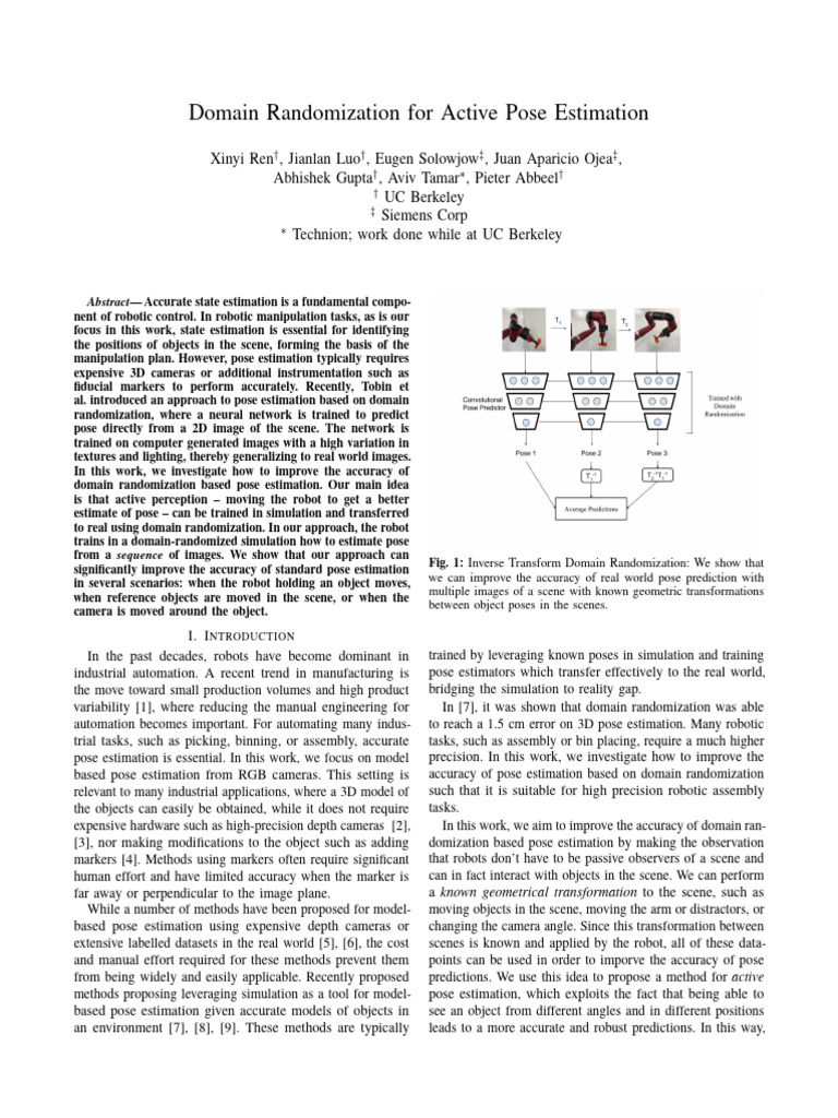 Domain Randomization For Active Pose Estimation Pdf Accuracy And