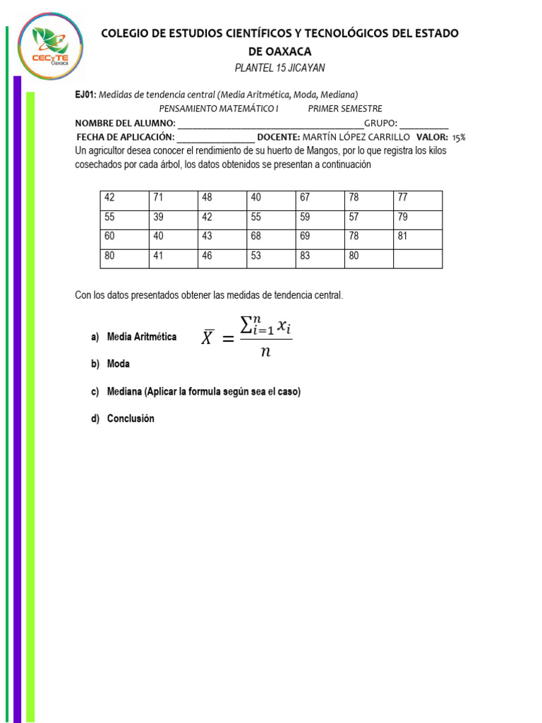 Ej01 - Medidas de Tendencia Central | PDF