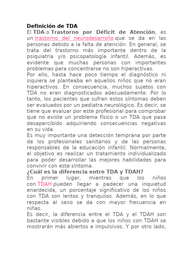 Diferencias entre TDA y TDAH | PDF
