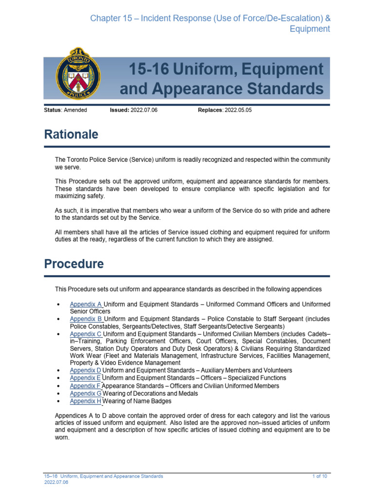 15-16 Uniform, Equipment and Appearance Standards: Rationale | PDF ...