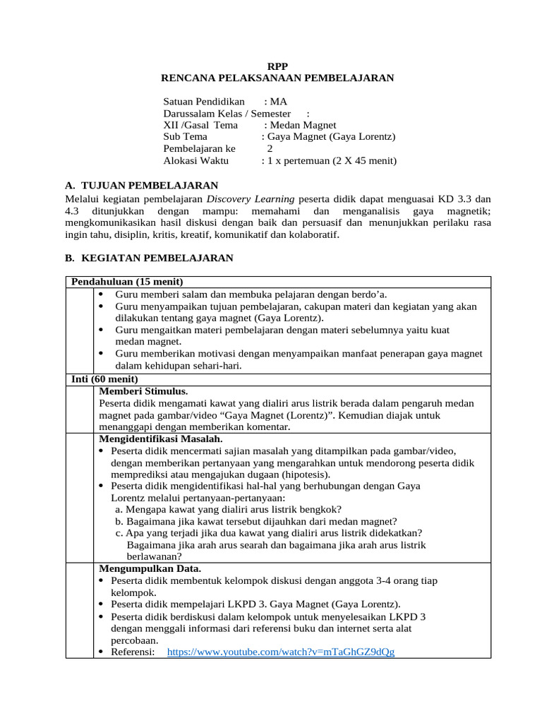 C-1 c1. Contoh RPP Fisika Xii 1 | PDF