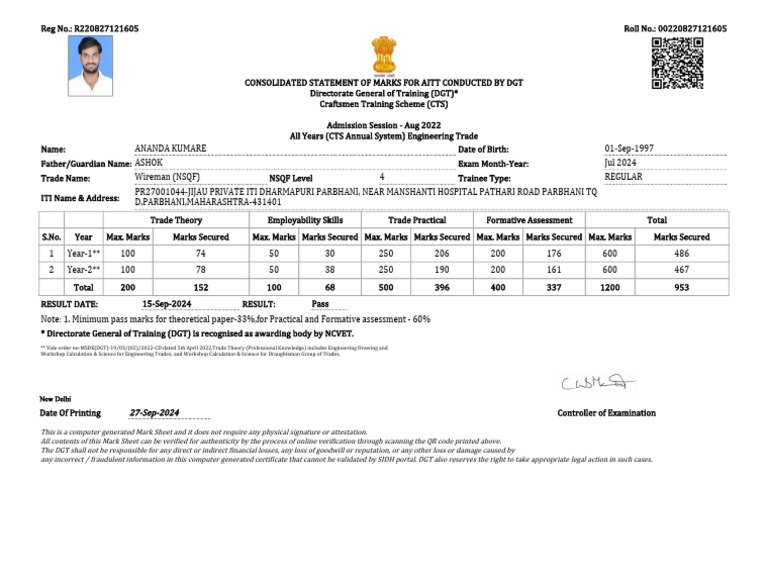 Consolidated Statement of Marks | PDF
