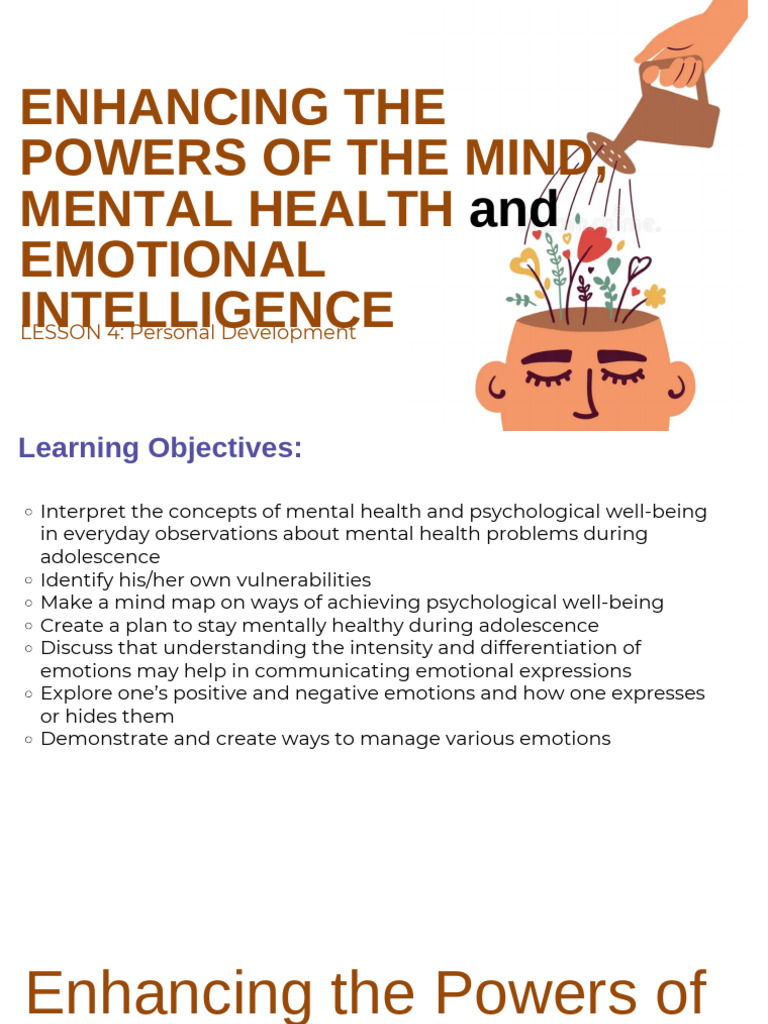 Lesson 4 Mental Health and Emotional Intelligence - PPTX - 20241002 ...