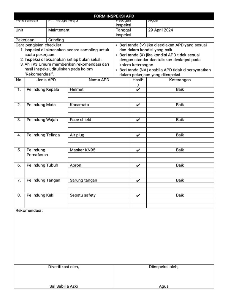 Form Inspeksi APD | PDF