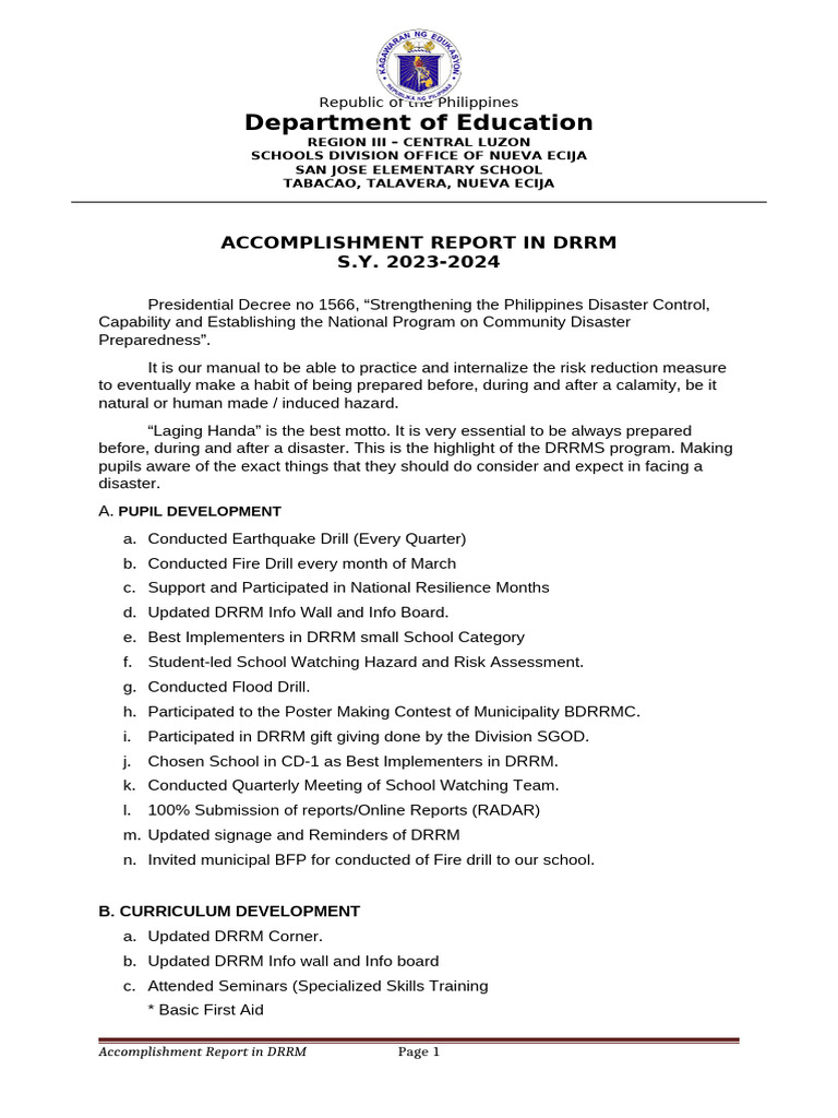 Accom reportin-DRRM | PDF | Emergency Management | Civil Defense