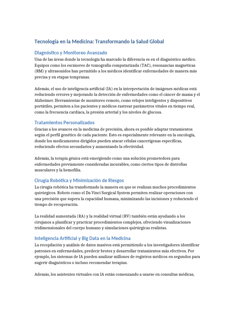 Tecnologia en La Medicina | PDF | Inteligencia artificial ...