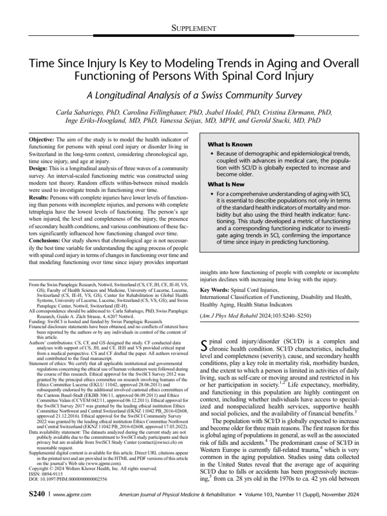 Time Since Injury Is Key To Modeling Trends in Aging and Overall | PDF ...