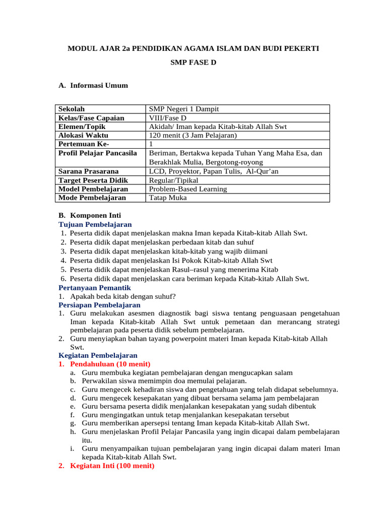 Modul Ajar Pai Dan BP SMP Kelas Viii Bab 2 Baru | PDF
