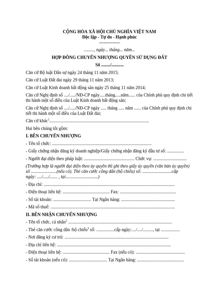 Mau Hop Dong Mua Ban Dat | PDF