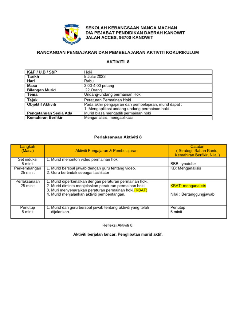 RPH & Laporan 8 | PDF