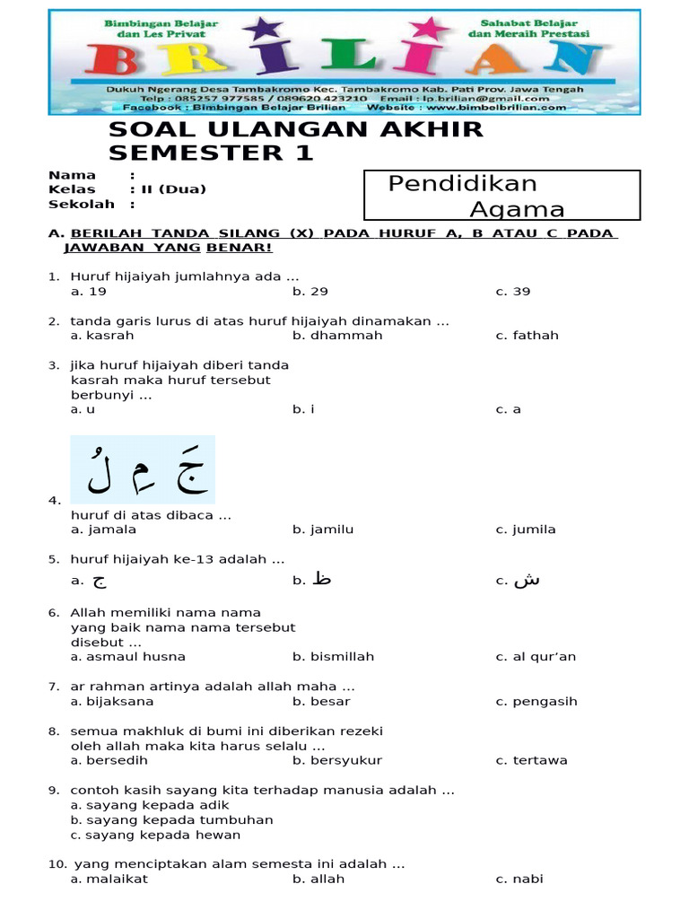 Soal UAS PAI Kelas 2 SD Semester 1 Ganjil Dan Kunci Jawaban WWW ...