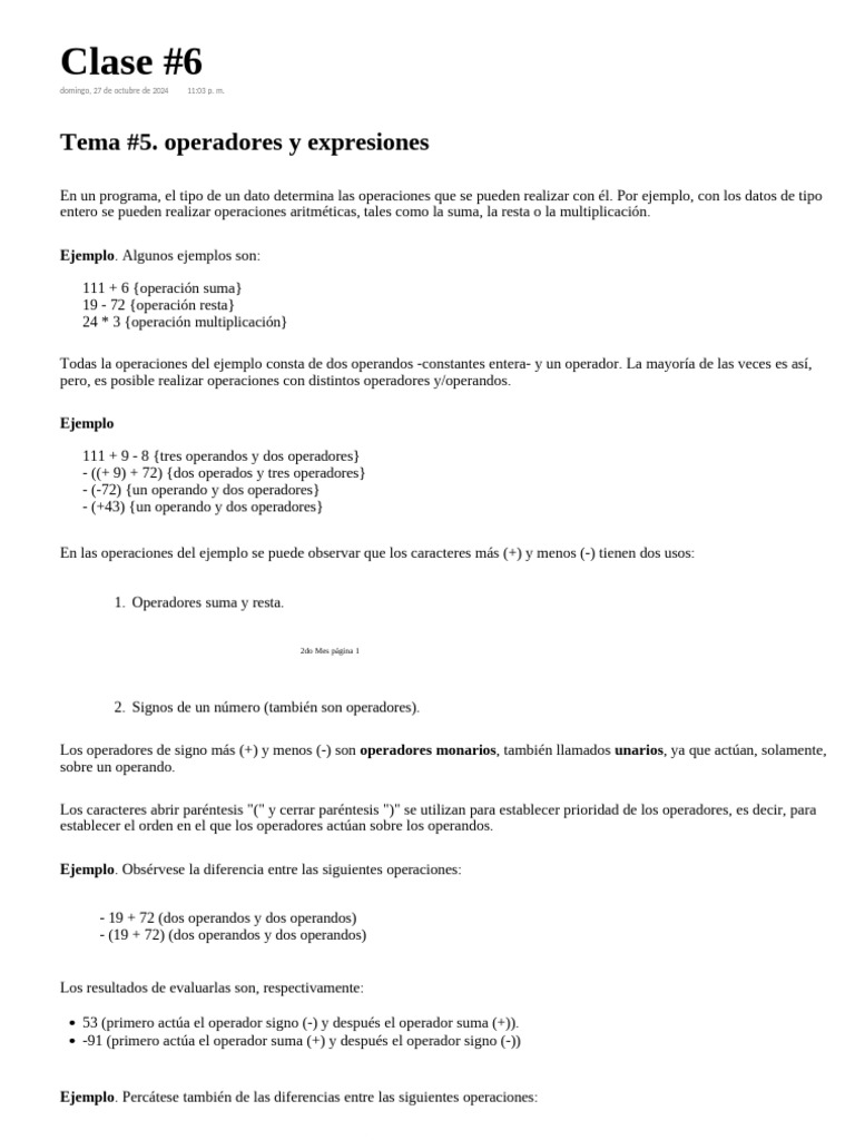 Clase #6 | PDF | Multiplicación | Sustracción