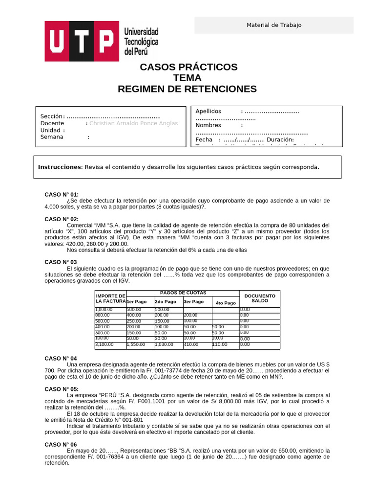 Caso Práctico-Retenciones | PDF | Cheque | Factura