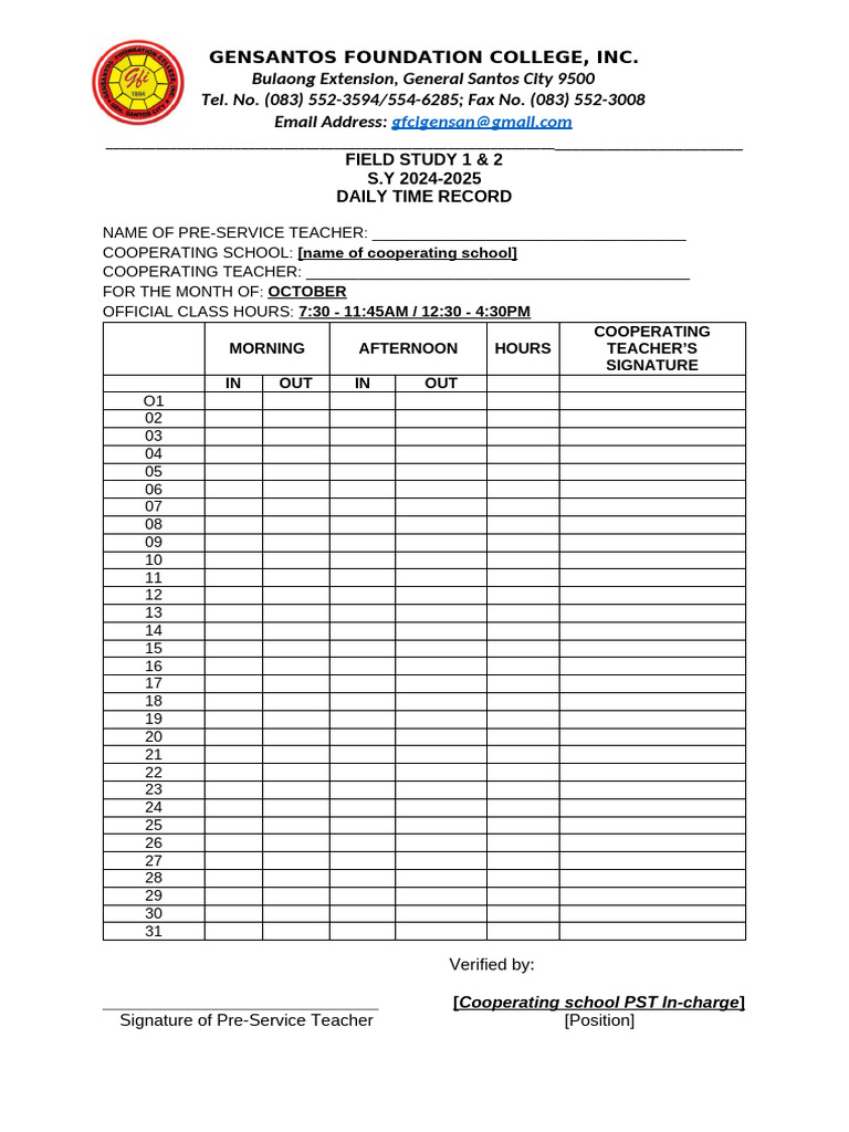 DTR Template 2024 2025 | PDF