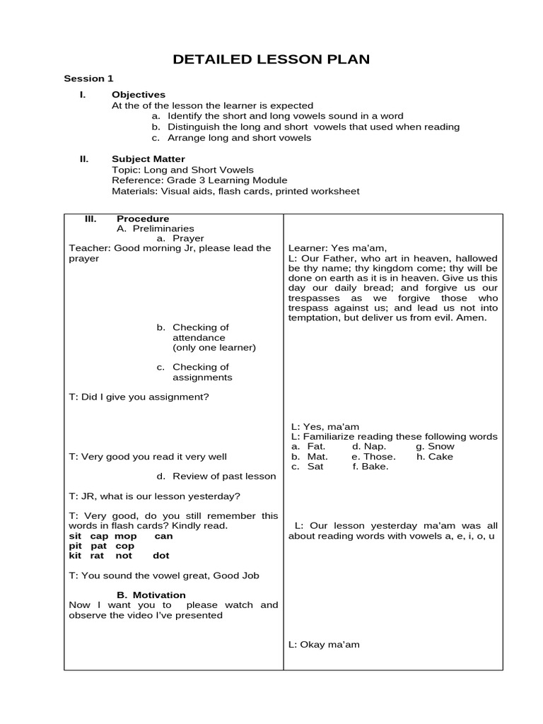 Detailed Lesson Plan | PDF | Lord's Prayer | Linguistics