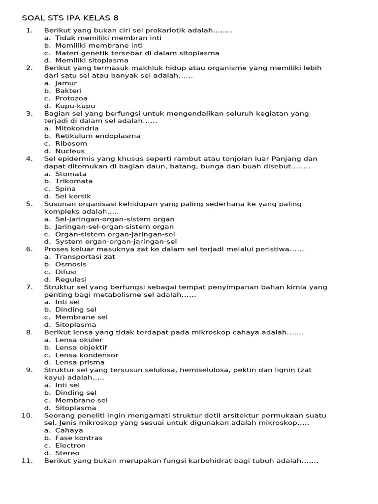 Soal STS Ipa Kelas 8 | PDF