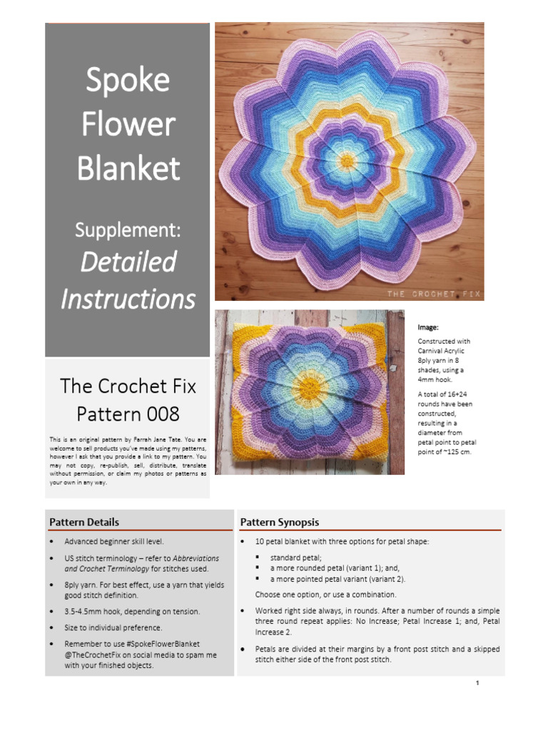 Spoke Flower Blanket Crochet Pattern | PDF | Crochet | Textile Arts