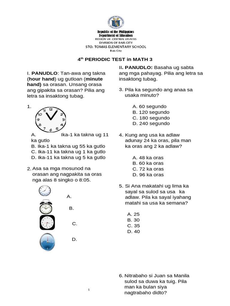 4th PERIODIC TEST IN MATH 3 | PDF