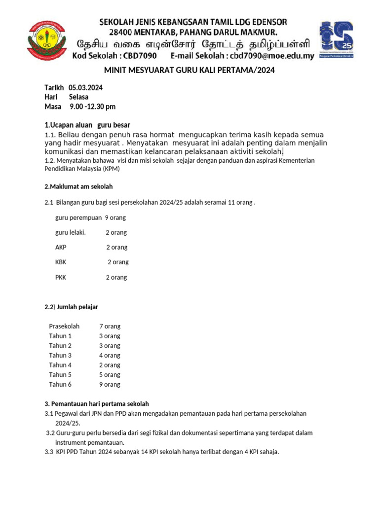 Minit Mesyuarat Guru Kali Pertama | PDF