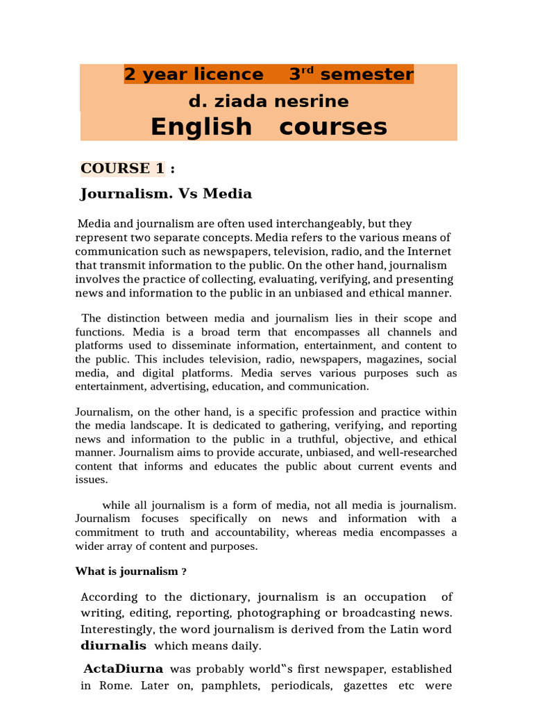 Course 01 Journalism. Vs Media V | PDF | Journalism | News