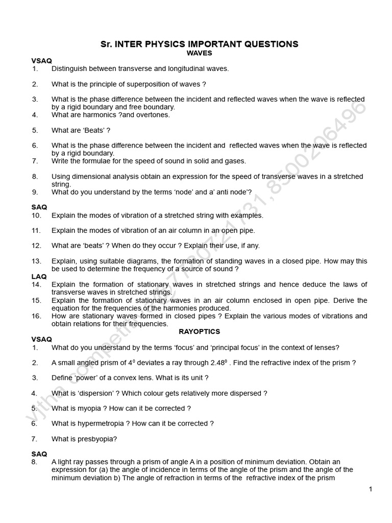 SR Inter Physics Important Questions (Set-2) | PDF | Neutron | Inductance
