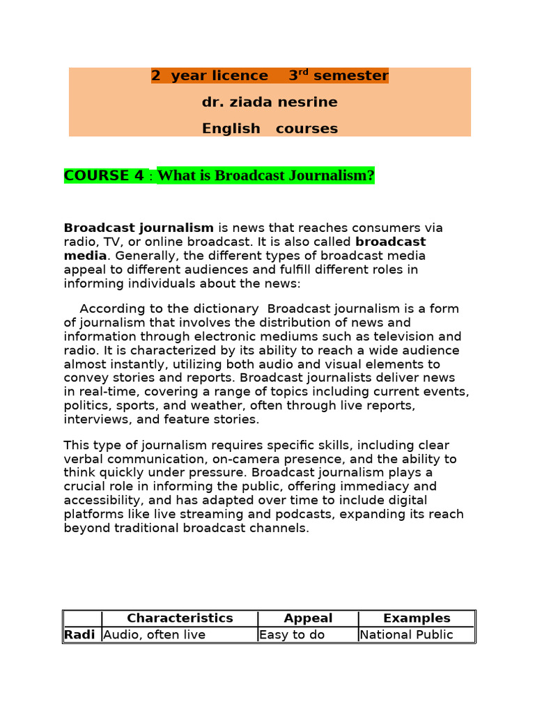 Course 04 What Is Broadcast Journalism V | PDF | Broadcast Journalism ...