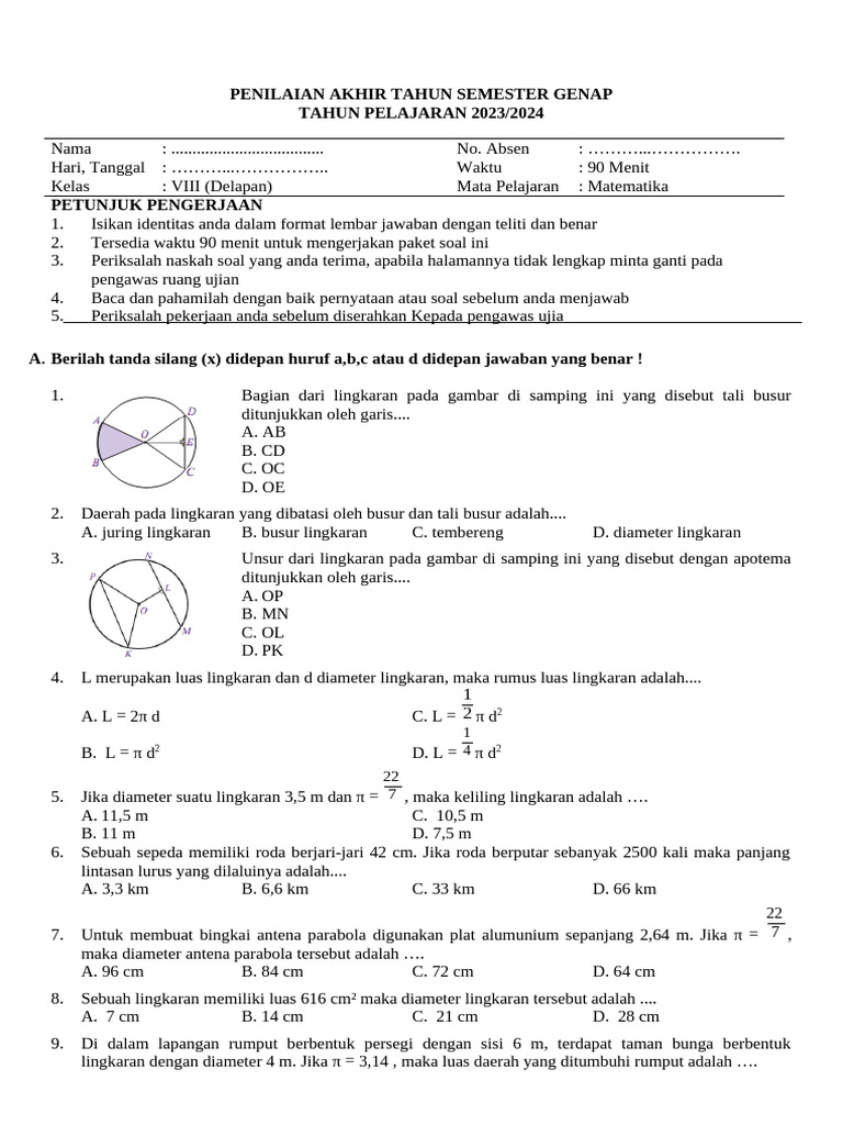 Soal PAT Matematika Kelas 8 - WWW - Kherysuryawan.id | PDF